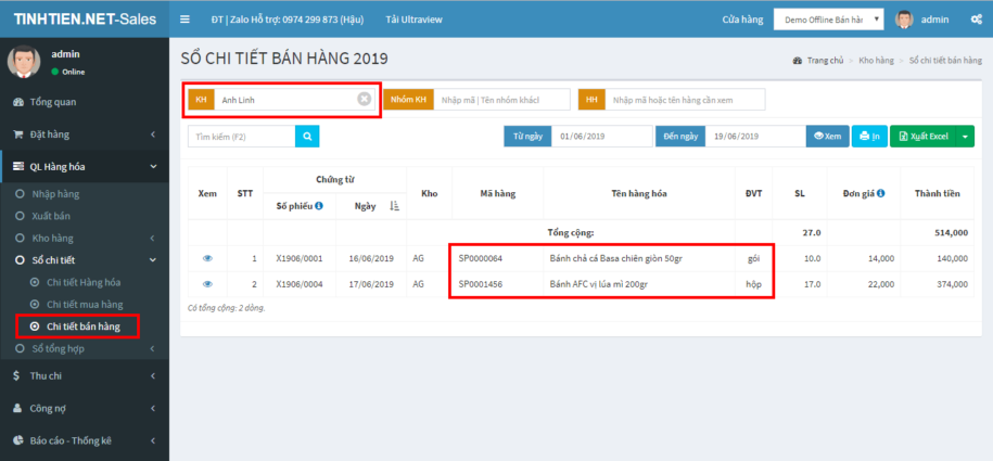 Hướng dẫn xem sổ chi tiết bán hàng
